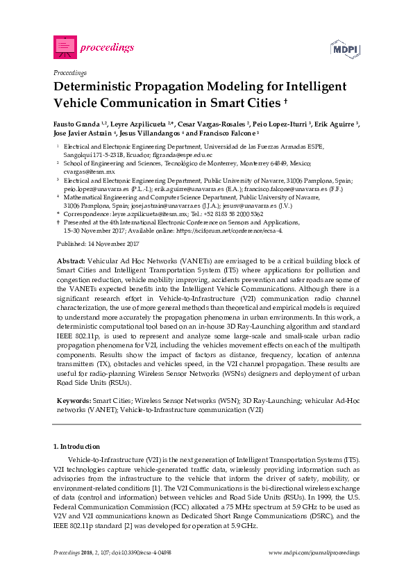 (PDF) Deterministic Propagation Modeling for Intelligent Vehicle Communication in Smart Cities