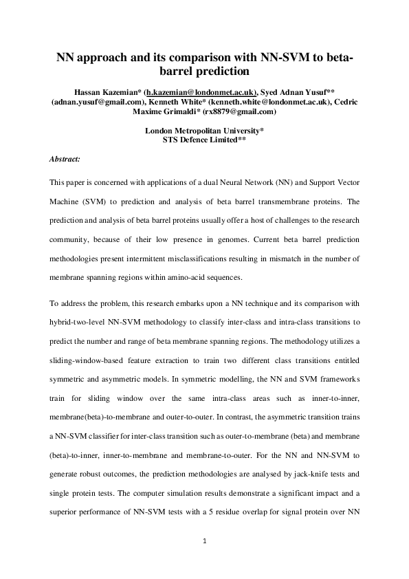 (PDF) NN approach and its comparison with NN-SVM to beta-barrel prediction | Adnan kemer yusuf ...