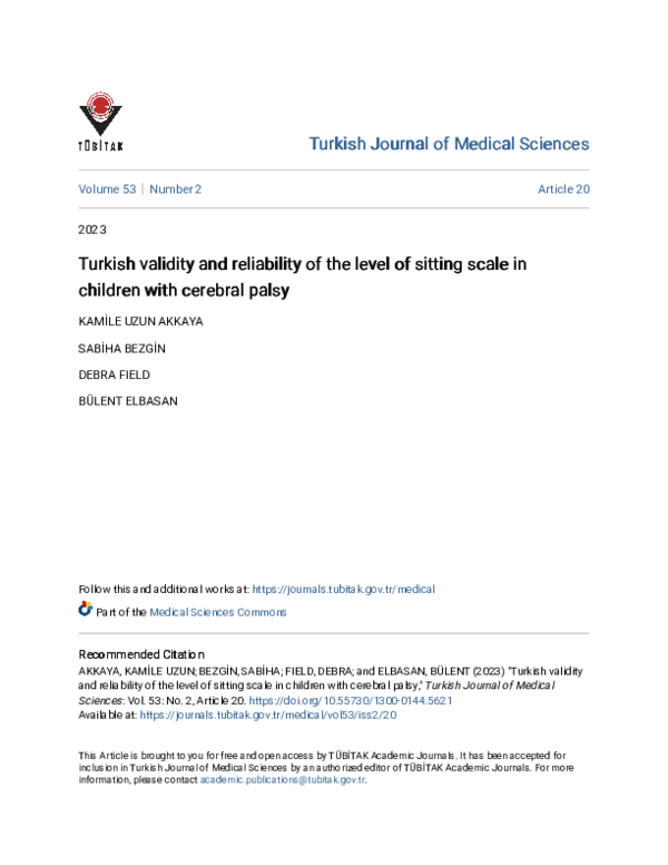 Pdf Turkish Validity And Reliability Of The Level Of Sitting Scale In