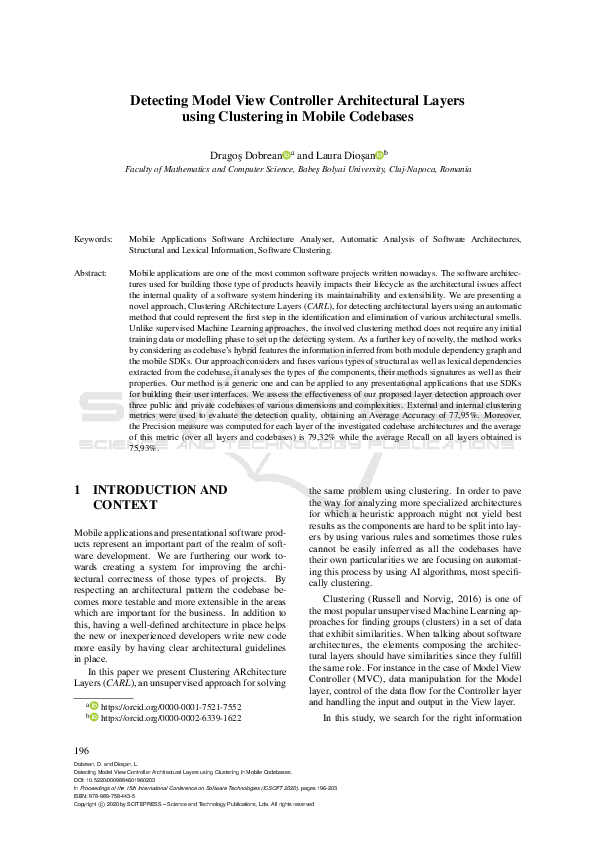 (PDF) Detecting Model View Controller Architectural Layers using Clustering in Mobile Codebases ...