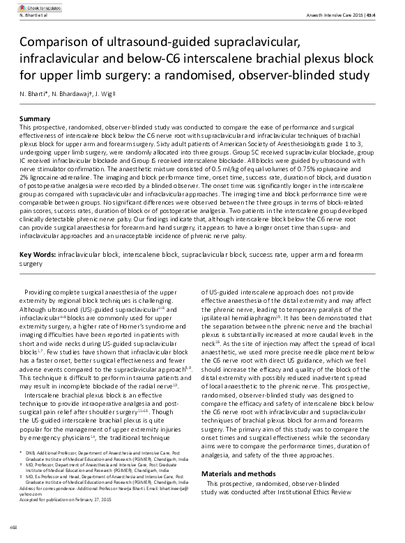 (PDF) Comparison of Ultrasound-Guided Supraclavicular, Infraclavicular ...