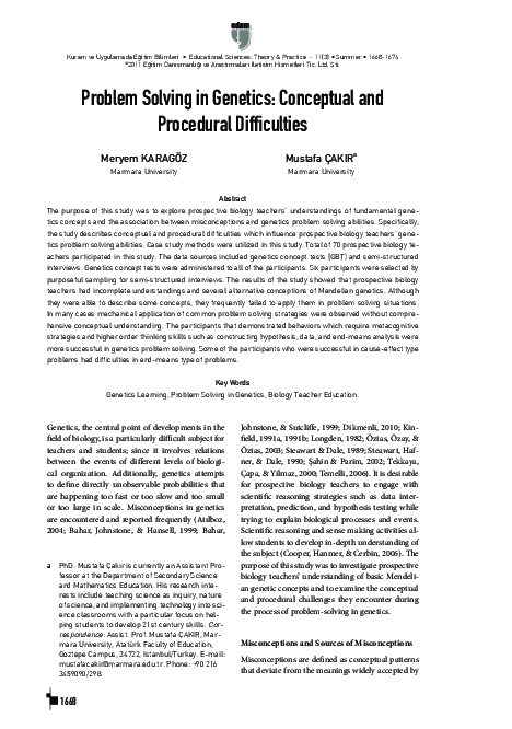 (PDF) Problem Solving in Genetics: Conceptual and Procedural Difficulties
