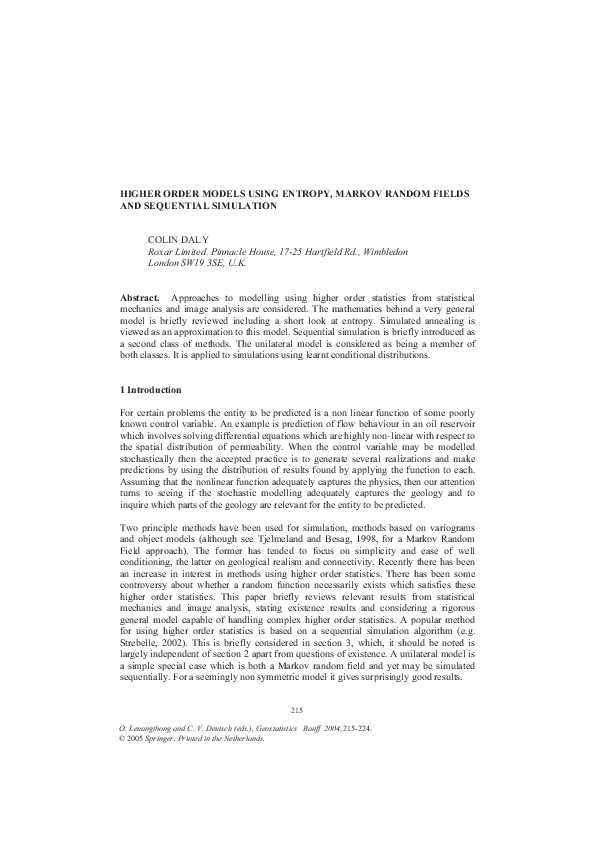 Pdf Higher Order Models Using Entropy Markov Random Fields And