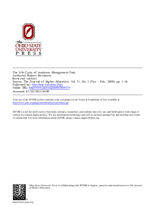 (PDF) The Life Cycle of Academic Management Fads