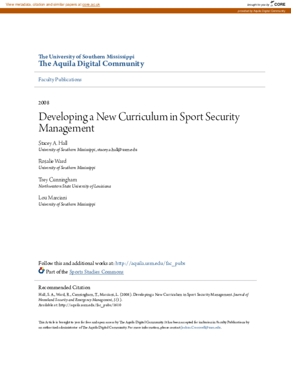 (PDF) Developing a New Curriculum in Sport Security Management