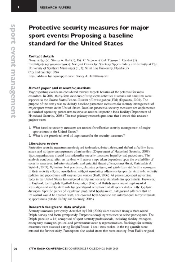 (PDF) Protective security measures for major sport events: Proposing a ...