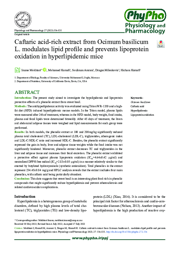 (PDF) Caftaric acid-rich extract from Ocimum basilicum L. modulates ...