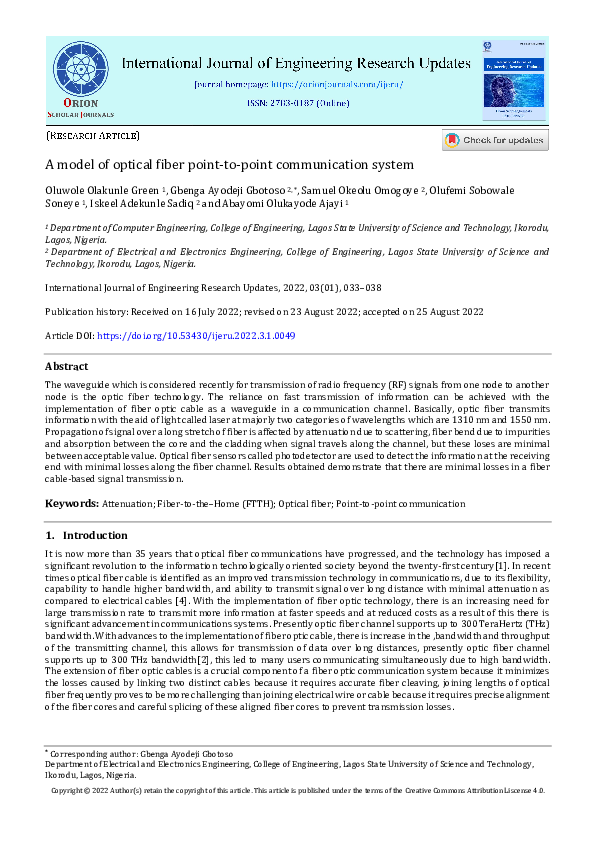 (PDF) A model of Optical Fiber Point-to-Point Communication System