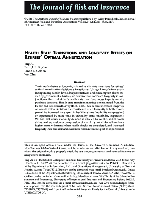 (PDF) Health State Transitions and Longevity Effects on Retirees ...