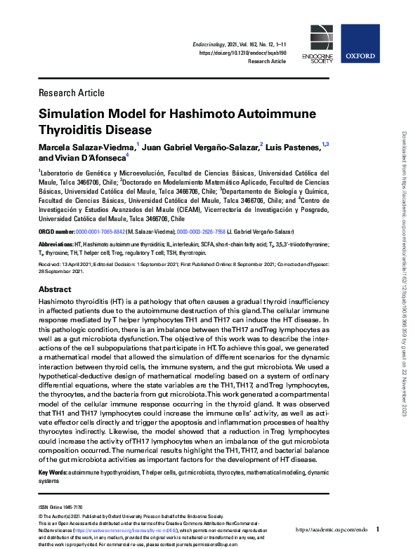 (PDF) Simulation Model for Hashimoto Autoimmune Thyroiditis Disease