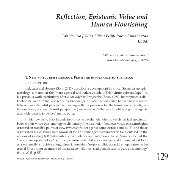 (PDF) Reflection, Epistemic Value and Human Flourishing