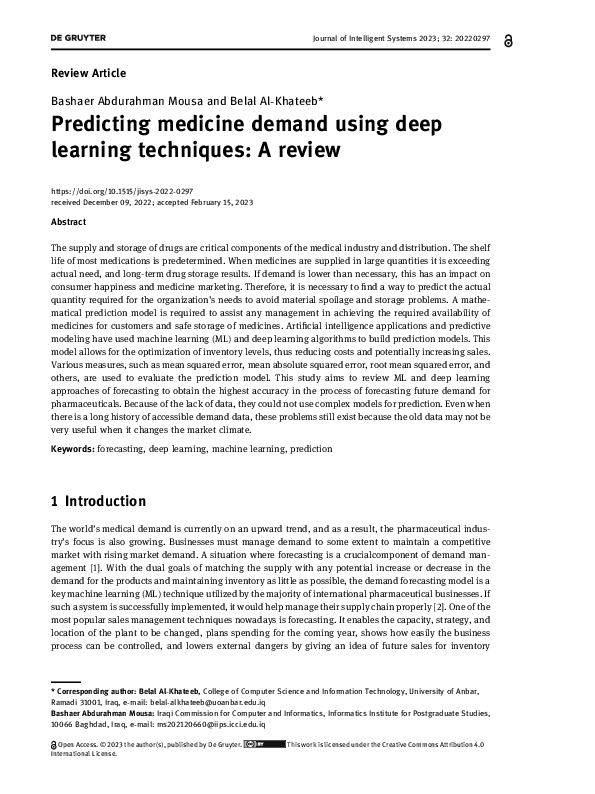 (PDF) Predicting medicine demand using deep learning techniques: A review