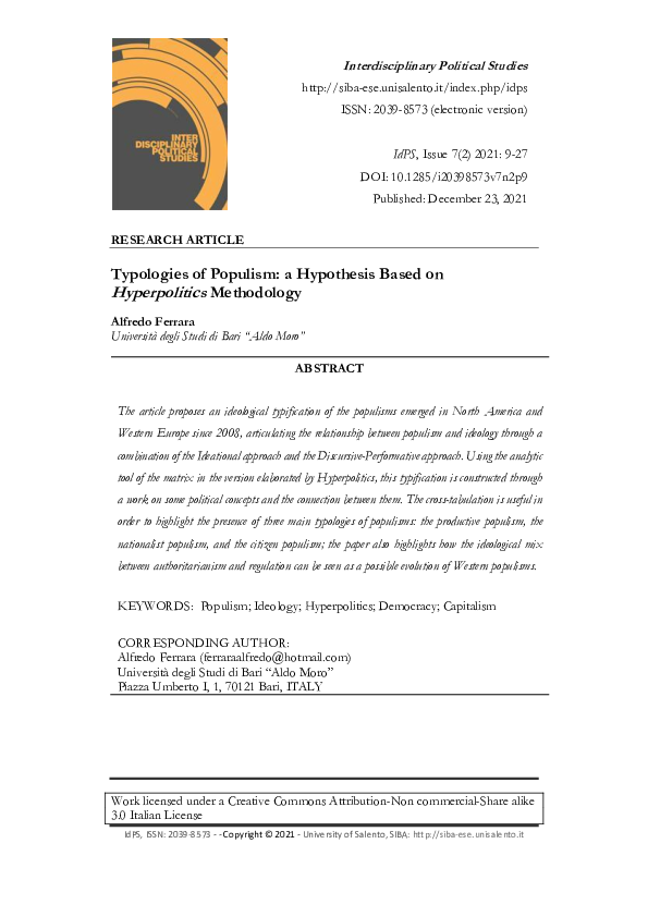 (PDF) Typologies of Populism: a Hypothesis Based on Hyperpolitics ...