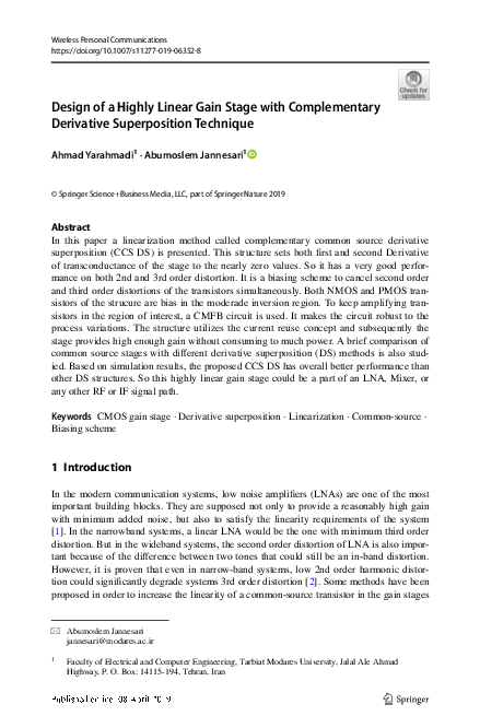 (PDF) Design of a Highly Linear Gain Stage with Complementary ...