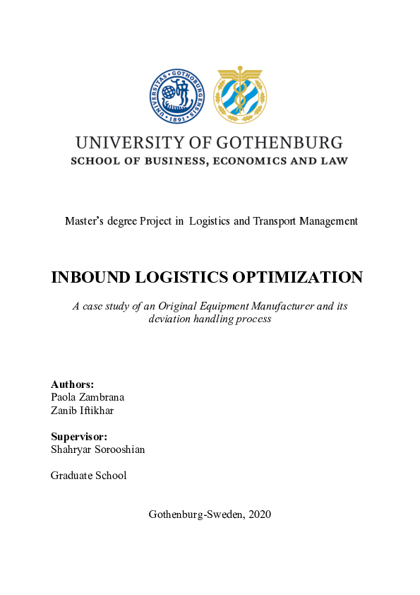 (PDF) INBOUND LOGISTICS OPTIMIZATION - A case study of an Original ...