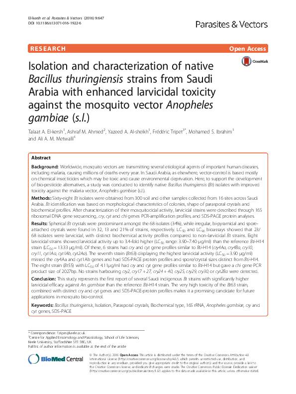 (PDF) Isolation and characterization of native Bacillus thuringiensis strains from Saudi Arabia ...