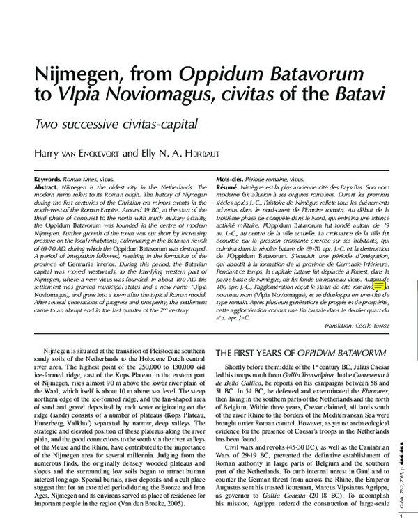 (PDF) Nijmegen, from Oppidum Batavorum to Vlpia Noviomagus, civitas of ...