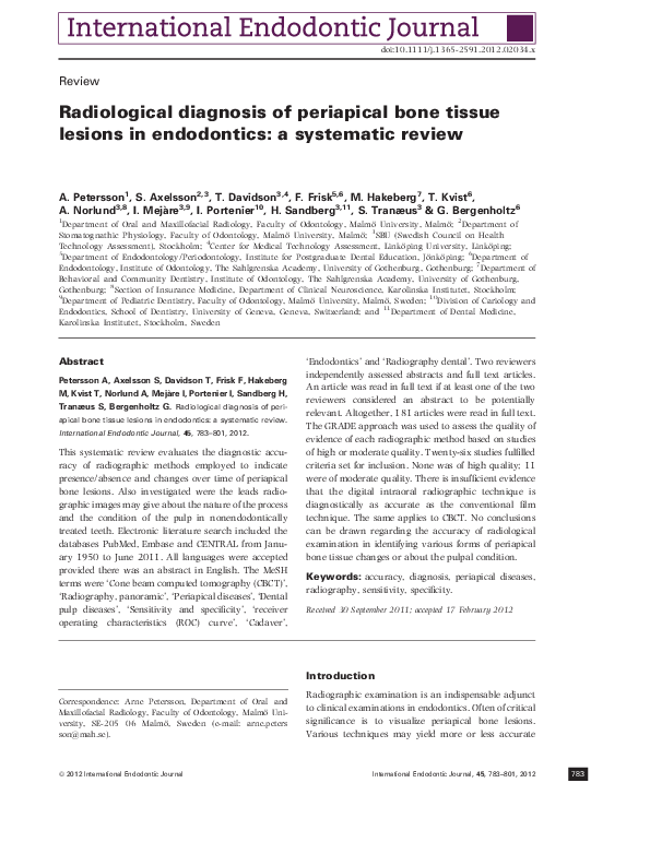 (PDF) Radiological diagnosis of periapical bone tissue lesions in ...