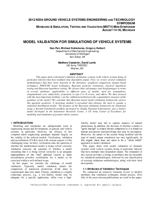 (PDF) Model Validation for Simulations of Vehicle Systems