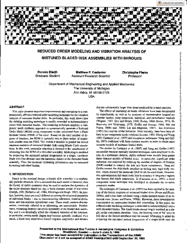 (PDF) Reduced Order Modeling and Vibration Analysis of Mistuned Bladed Disk Assemblies With Shrouds