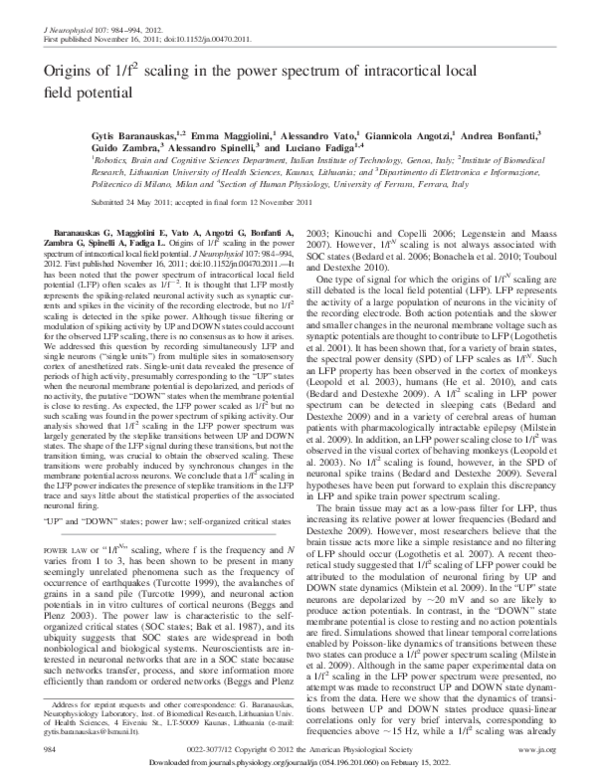 (PDF) Origins of 1/f 2 scaling in the power spectrum of intracortical local field potential