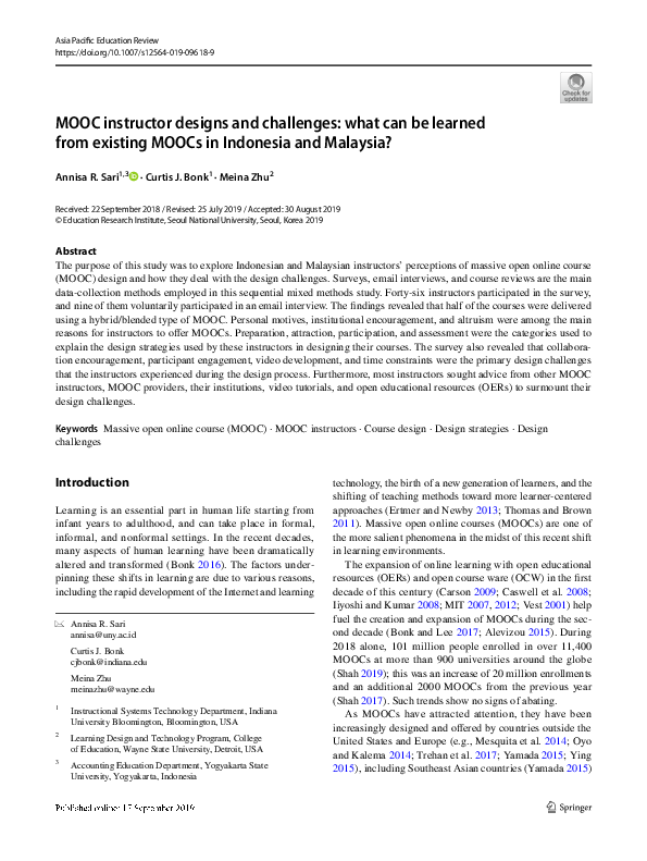 (PDF) MOOC instructor designs and challenges: what can be learned from existing MOOCs in ...