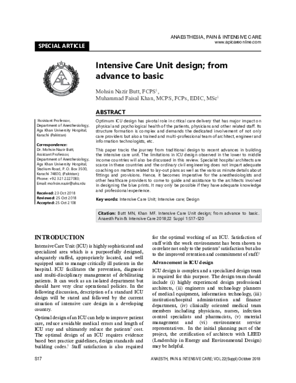 (PDF) Intensive Care Unit design; from advance to basic