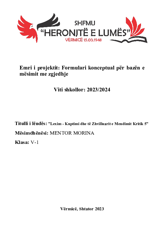 (DOC) Mentor Morina Projekt i lëndës -Lexim kuptimi dhe të zhvilluarit ...