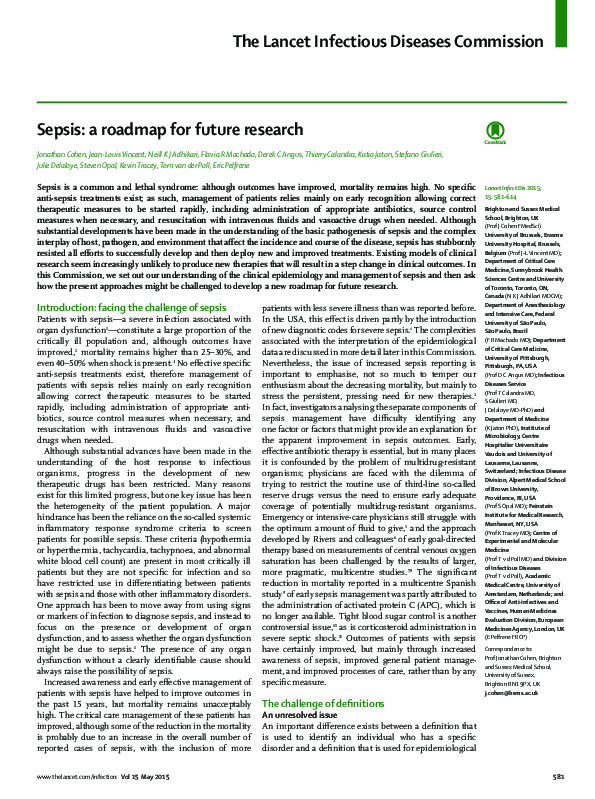 Pdf Sepsis A Roadmap For Future Research