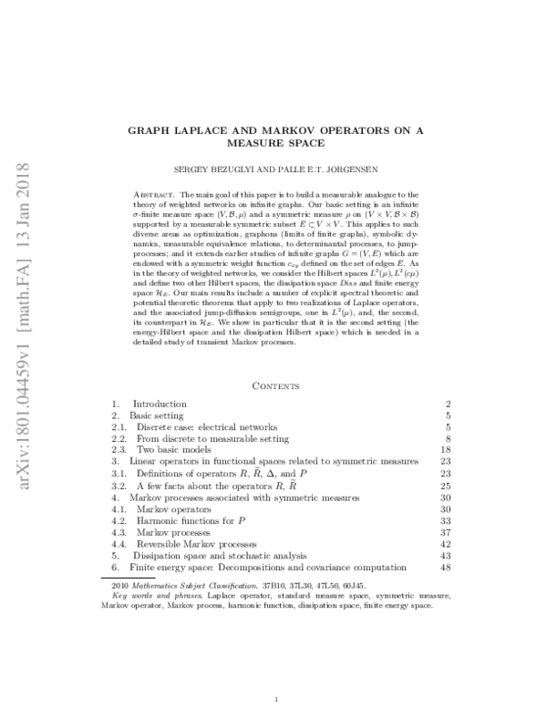 (PDF) Graph Laplace and Markov operators on a measure space