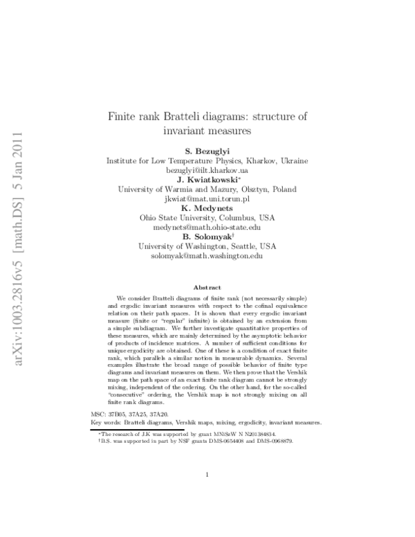 Pdf Finite Rank Bratteli Diagrams Structure Of Invariant Measures