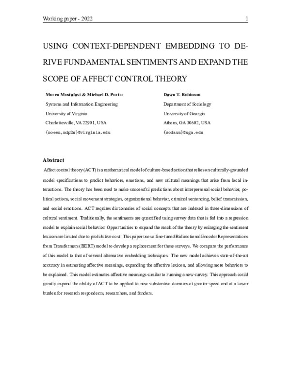 (PDF) Learning affective meanings that derives the social behavior using Bidirectional Encoder ...
