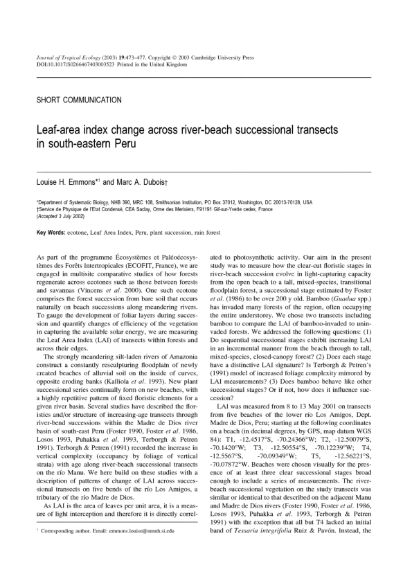 (PDF) Leaf-area index change across river-beach successional transects in south-eastern Peru ...