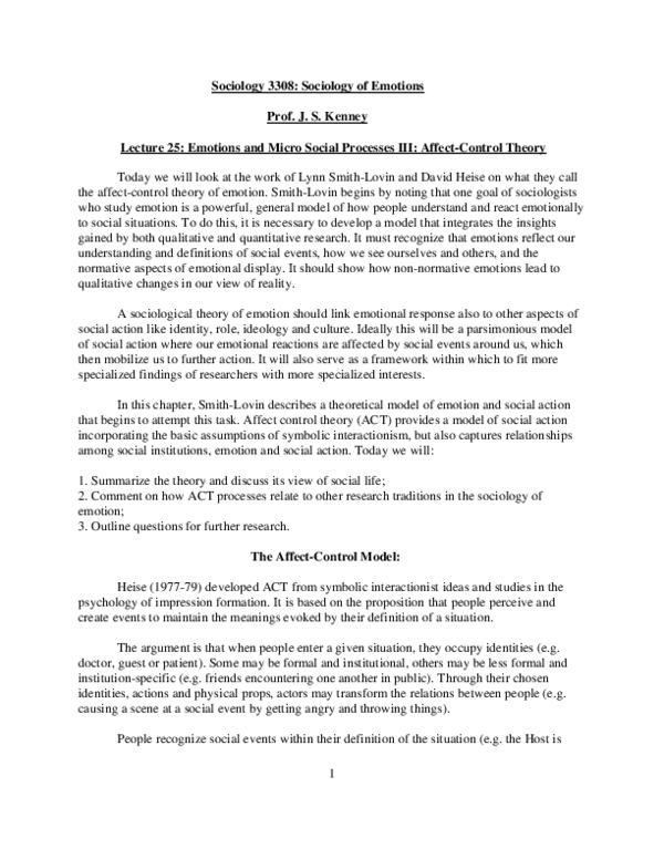 Pdf Affect Control Theory