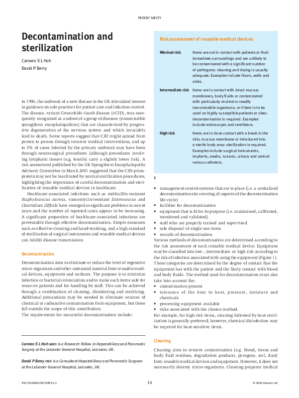 (PDF) Decontamination and sterilization