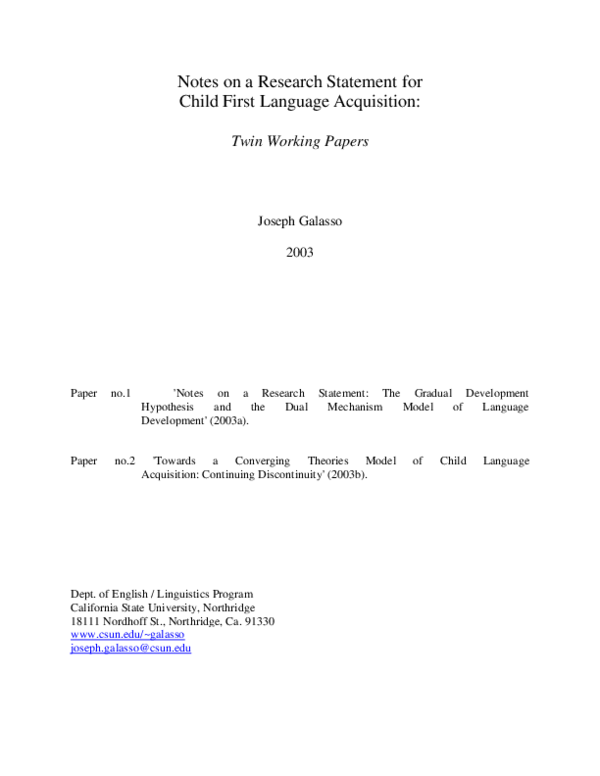 (PDF) Notes on a Research Statement: The Gradual Development Hypothesis ...