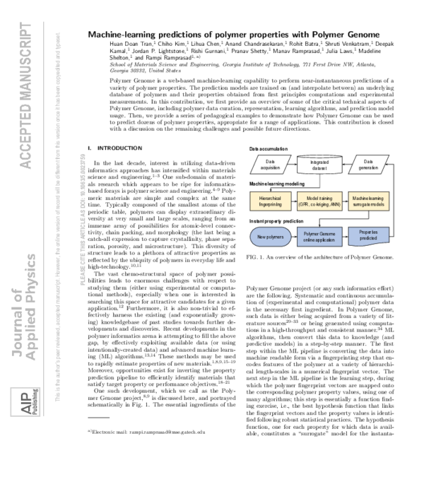 (PDF) Machine-learning predictions of polymer properties with Polymer ...