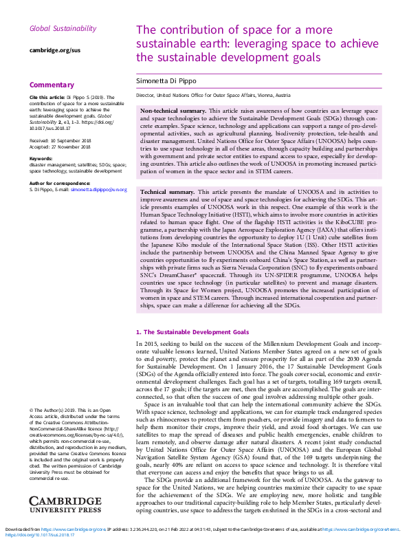 (PDF) The contribution of space for a more sustainable earth ...