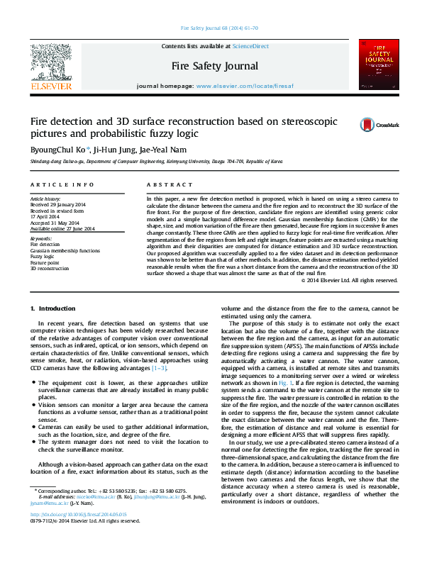 (PDF) 3D Fire Detection Using Stereo Cameras and Fuzzy Logic