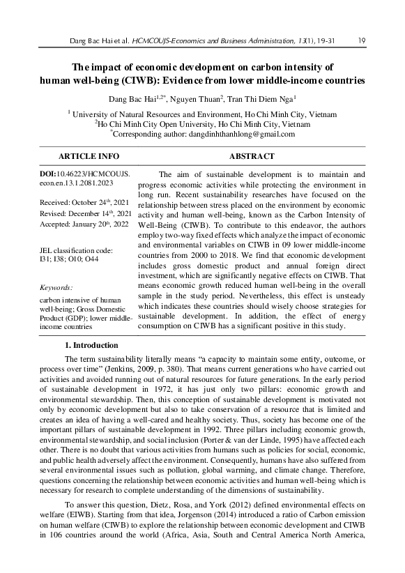 (PDF) The impact of economic development on carbon intensity of human ...