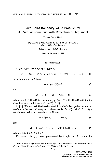 (PDF) Two point boundary value problem for differential equations with ...