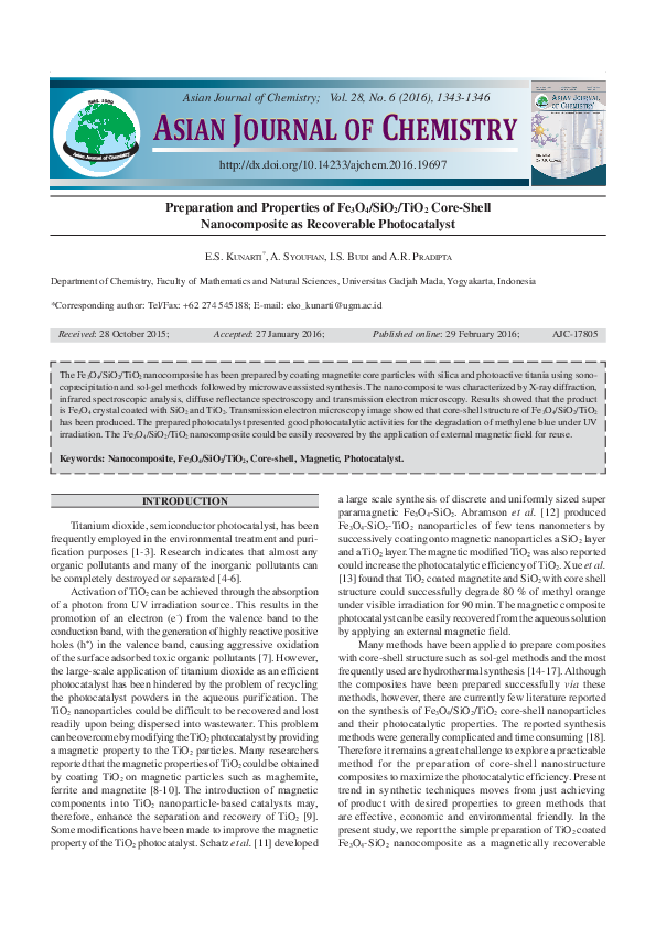 (PDF) Preparation and Properties of Fe3O4/SiO2/TiO2 Core-Shell Nanocomposite as Recoverable ...