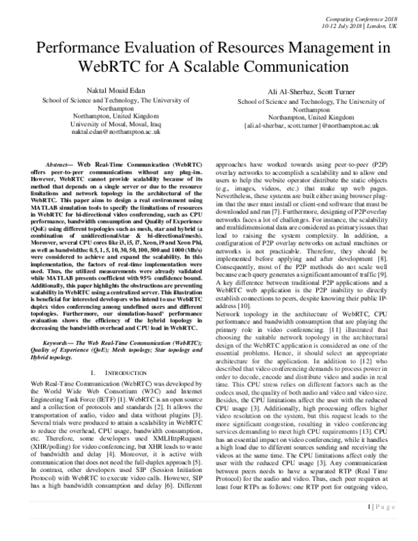 (PDF) Performance Evaluation of Resources Management in WebRTC for a Scalable Communication