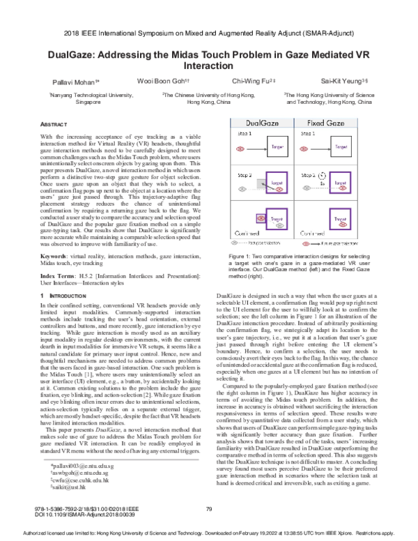 (PDF) DualGaze: Addressing the Midas Touch Problem in Gaze Mediated VR ...