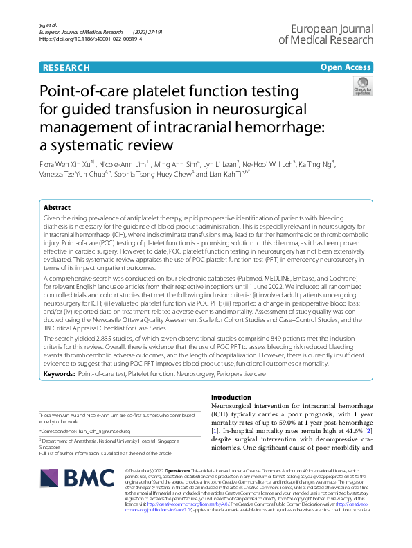 (PDF) Point-of-care platelet function testing for guided transfusion in ...