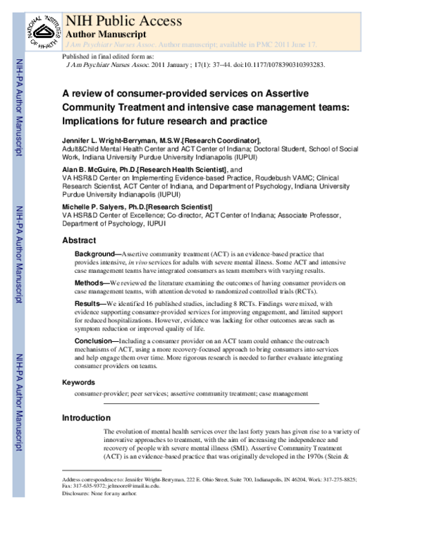(PDF) A Review of Consumer-Provided Services on Assertive Community Treatment and Intensive Case ...