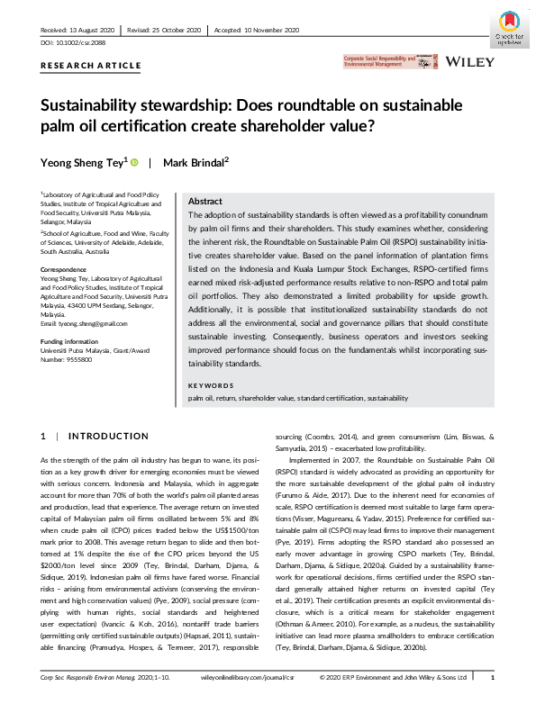 (PDF) Sustainability stewardship: Does roundtable on sustainable palm ...