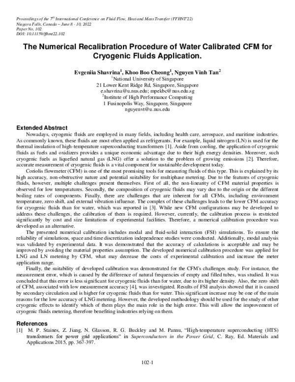 (PDF) The Numerical Recalibration Procedure of Water Calibrated CFM for Cryogenic Fluids Application