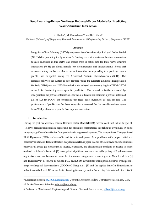 (PDF) Deep Learning-Driven Nonlinear Reduced-Order Models for Predicting Wave-Structure Interaction