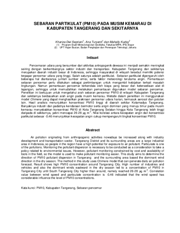 (PDF) Sebaran Partikulat (PM10) Pada Musim Kemarau DI Kabupaten ...